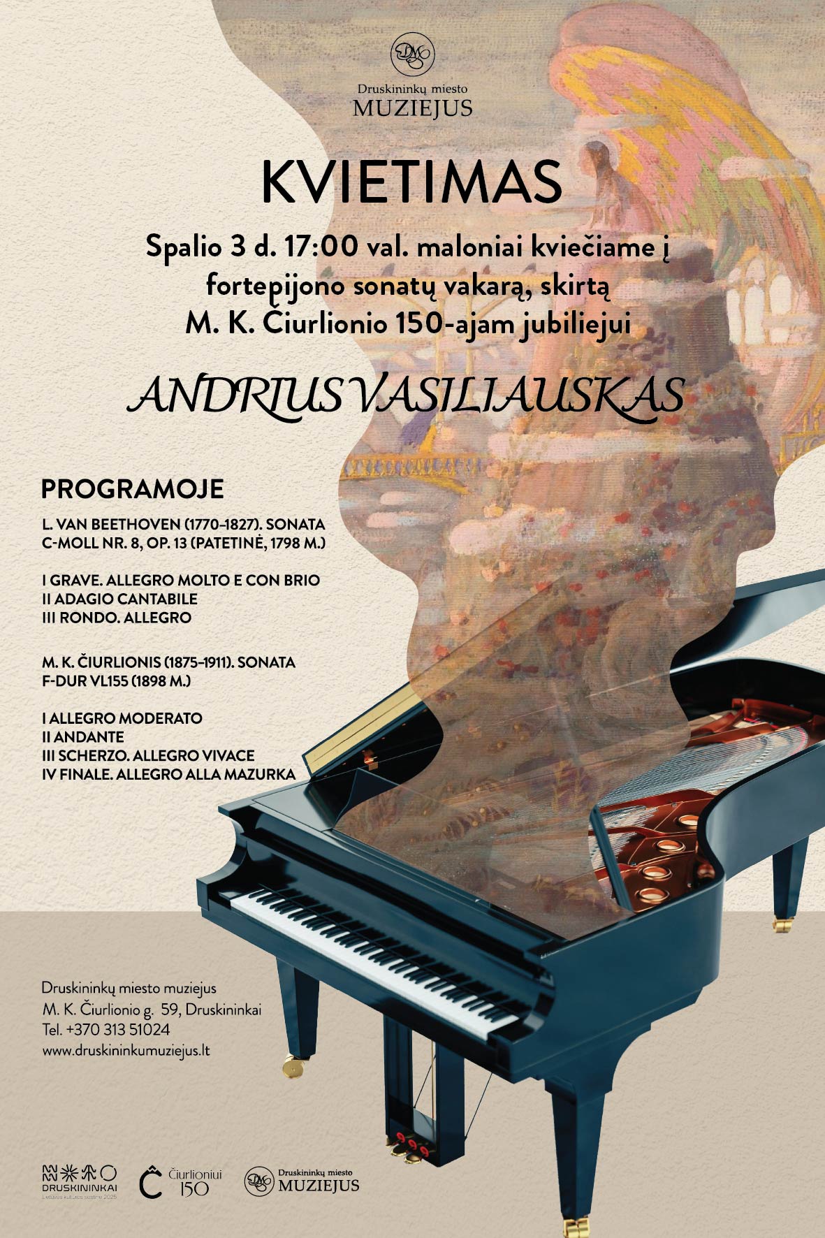 Fortepijono sonatų vakaras, skirtas M.K.Čiulionio 150-ajam jubiliejui - AIDAI